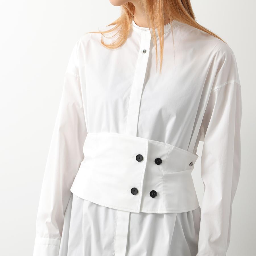IHATOV イーハトーブ シャツ IH06-23AW-93712 レディース ブラウス 長袖 ノーカラー ベルト付き WHITE ...