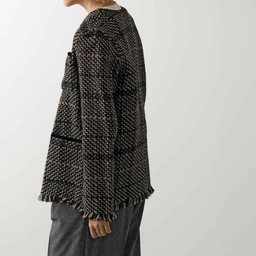 John branigan Branigan ジョンブラニガン ニットジャケット 4 Pocket Jacket w/fringe 4PF Newtown ノーカラー フリンジ ウールブレンド ...