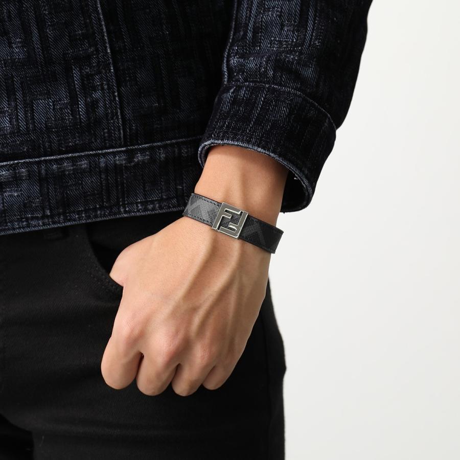 FENDI フェンディ ブレスレット 7AJ682 AFCB AP49 メンズ バングル リバーシブル FFロゴ メタル レザー アクセサリー ...