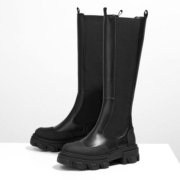 GANNI ガニー ロングブーツ High Chelsea Boot Black Stitch S1922 4682 レディース レザー ...