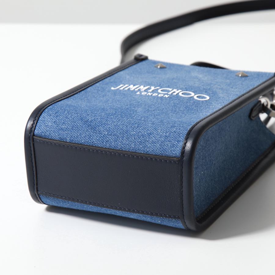 Jimmy Choo ジミーチュウ ショルダーバッグ MINI N/S TOTE LYF レディース ハンドバッグ デニム レザー ロゴ スタッズ 鞄 DENIM/NAVY/WHITE ...