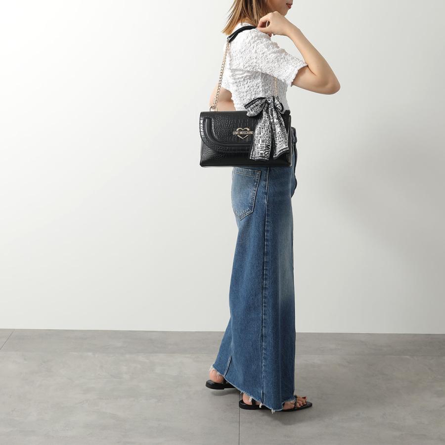 MOSCHINO LOVE ラブモスキーノ ハンドバッグ JC4320PP9EKB100A レディース クロコ PUレザー スカーフ付き メタルロゴ ショルダーバッグ 鞄 NERO ...