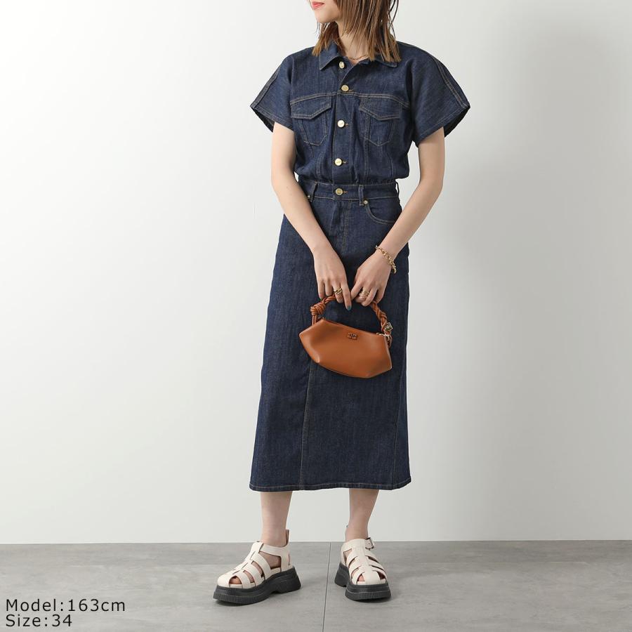 GANNI ガニー ワンピース J1439 6768 レディース 半袖 デニムドレス フラワーステッチ ストレッチ セミロング丈 077 ...