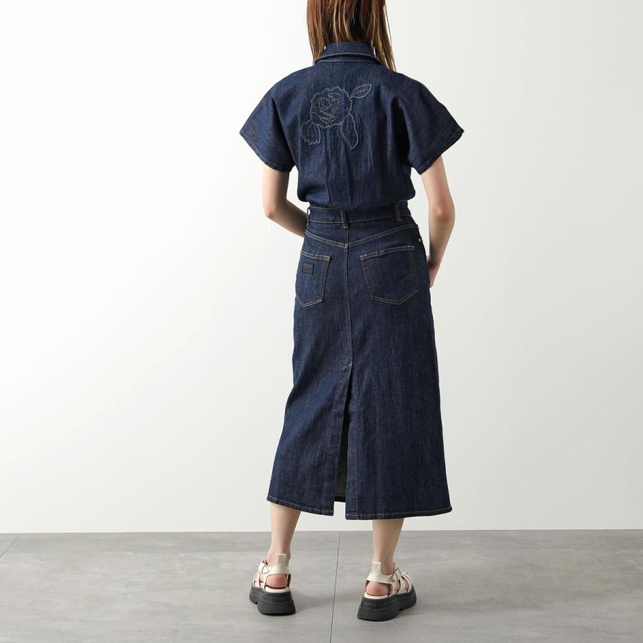GANNI ガニー ワンピース J1439 6768 レディース 半袖 デニムドレス フラワーステッチ ストレッチ セミロング丈 077 ...