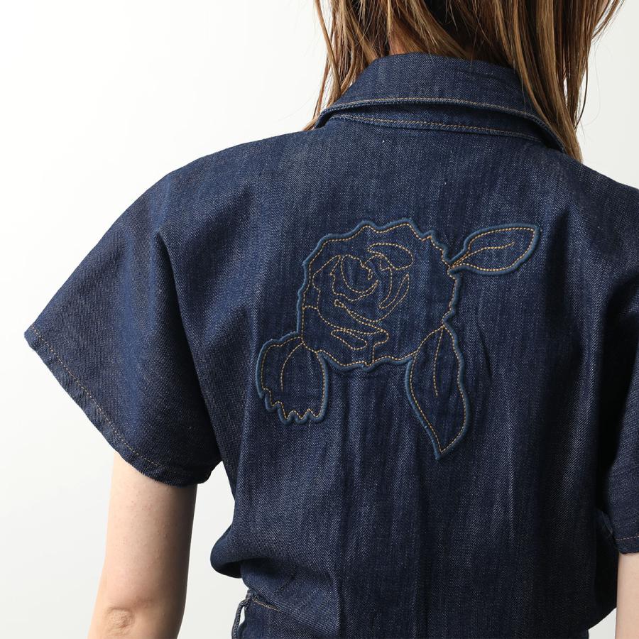 GANNI ガニー ワンピース J1439 6768 レディース 半袖 デニムドレス フラワーステッチ ストレッチ セミロング丈 077 ...