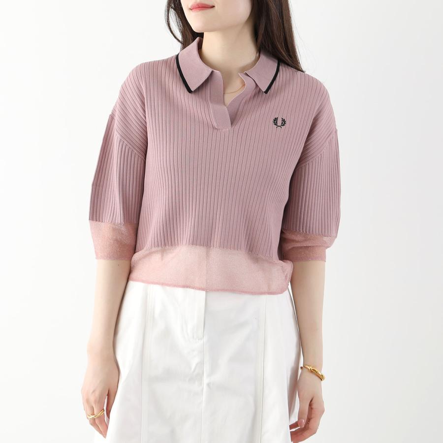 FRED PERRY フレッドペリー ニットトップス SHEER TRIM KNITTED SHIRT K7138 レディース ロゴ 刺繍 ...