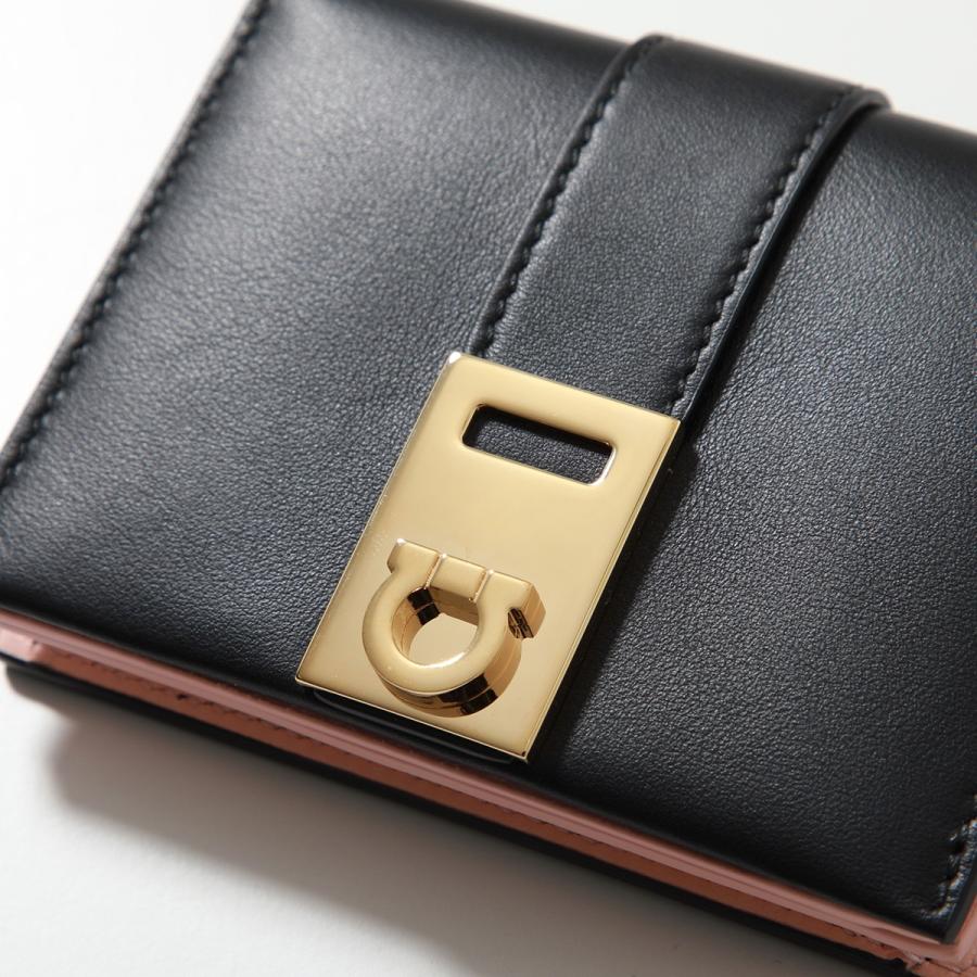 SALVATORE FERRAGAMO フェラガモ 二つ折り財布 22 0633 レディース レザー ガンチーニ ミニ財布 メタル カラー2色 ...