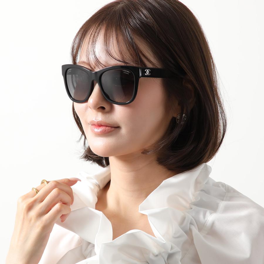 シャネル サングラス ブラック ココマーク 5380-A 美品 プラスチック 中古 CHANEL アイウエア 黒 ウェリントン サイドロゴ シンプル ワンカラー レディース メンズ 男女兼用 定番 人気 ロゴ 黒レンズ ヴィンテージ CHANEL（シャネル） サングラス 5380 レディース スクエア型