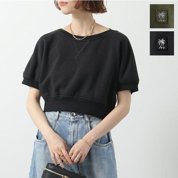 N°21 ヌメロヴェントゥーノ トレーナー E041 4089 レディース 半袖 スウェット コットン クロップド丈 ボートネック ロゴ カラー2色 : インポートセレクトmusee - 通販 ...