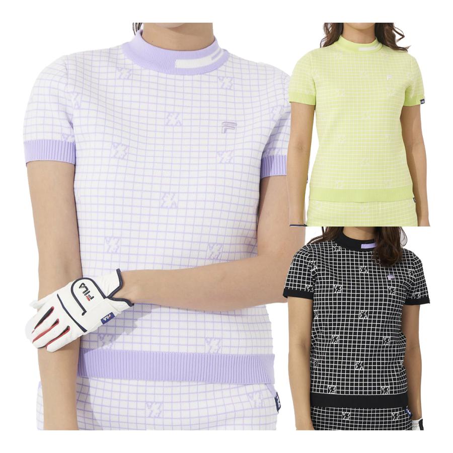 FILA レディース フィラ ゴルフ 半袖 ニットモックネック チェックニットプルオーバー 753-642 セーター ゴルフウェア ...