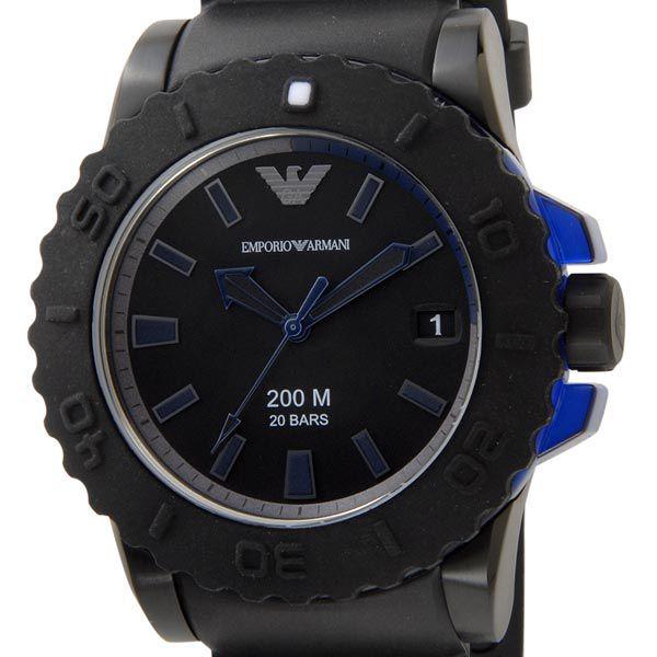 エンポリオアルマーニ 腕時計 スポーツ ラバーベルト 200m防水 オールブラック/ブルー AR5966 メンズウォッチ EMPORIO ...