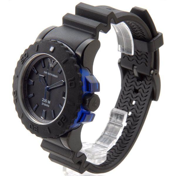 エンポリオアルマーニ 腕時計 スポーツ ラバーベルト 200m防水 オールブラック/ブルー AR5966 メンズウォッチ EMPORIO ...