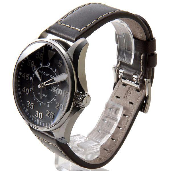 HAMILTON ハミルトン 腕時計 カーキ パイロット 42mm クォーツ ブラックダイヤル ステンレス ブラウンベルト H64611535 ...