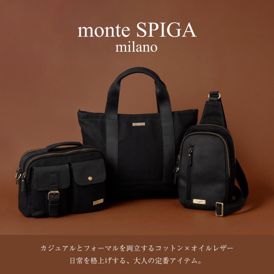 monte SPIGA モンテスピガ コットン＆オイルレザー トートバッグ メンズ ブラック MOSWMTP022BK MONTE SPIGA（モンテスピガ） コットン＆オイルレザー トートバッグ