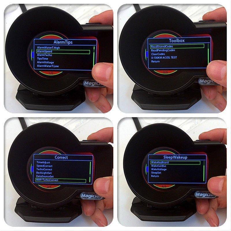 職業マジシャンOBD2 F835 ヘッドアップディスプレイ車デジタル ブーストゲージ電圧スピードメーター水温警報オイル自動f 835 obd ...