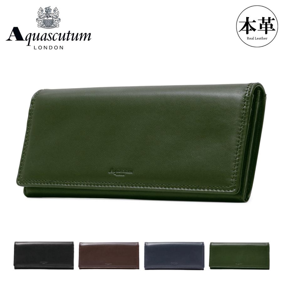 Aquascutum アクアスキュータム 長財布 メンズ サットン AQWT-001 かぶせ 本革 羊革 ラムレザー シンプル ブランド 男性 ...