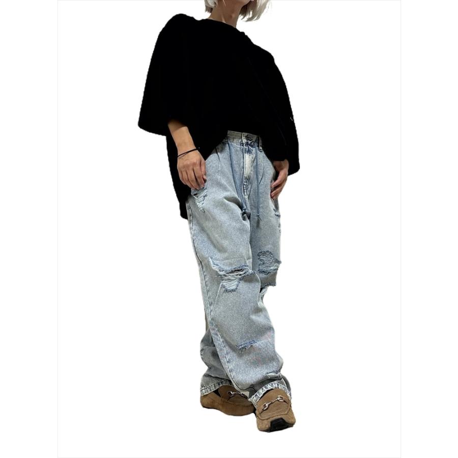 【送料無料】メンズ 男性 服 ボトムス ダメージ加工デニム イージーパンツ クラッシュ テーパード カジュアル ストリート ...