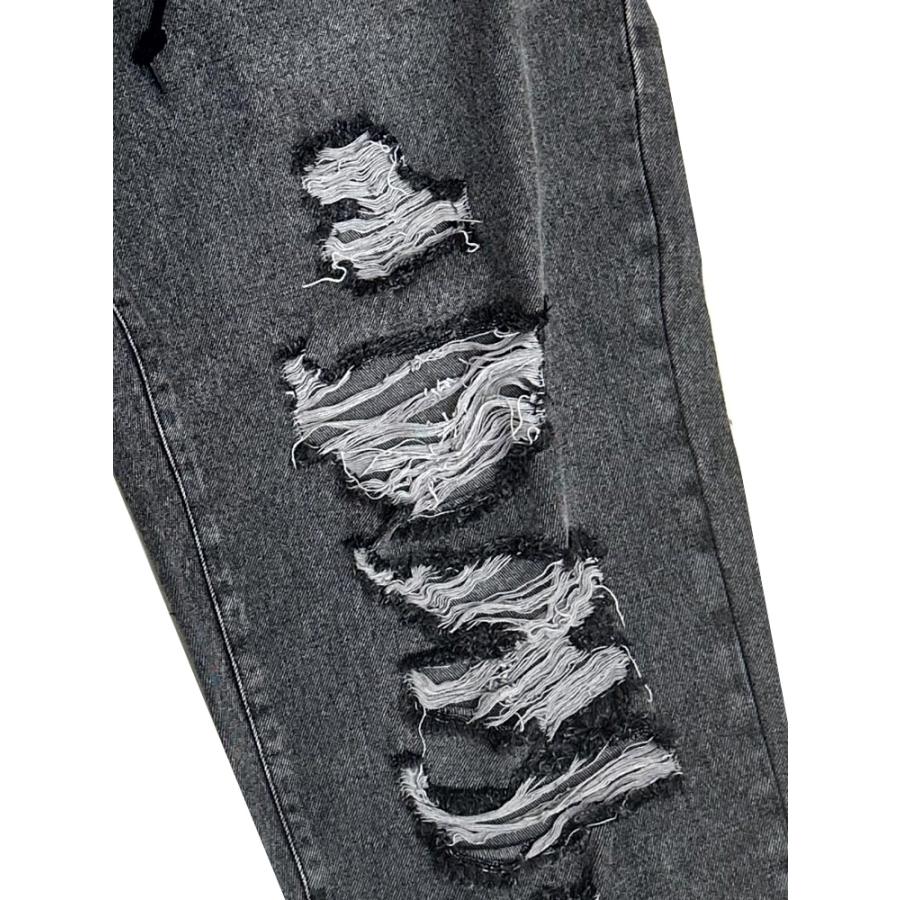 【送料無料】メンズ 男性 服 ボトムス ダメージ加工デニム イージーパンツ クラッシュ テーパード カジュアル ストリート ...