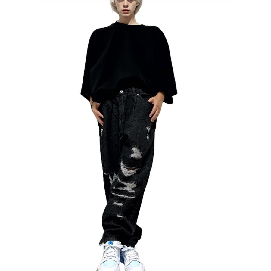 【送料無料】メンズ 男性 服 ボトムス ダメージ加工デニム イージーパンツ クラッシュ テーパード カジュアル ストリート ...