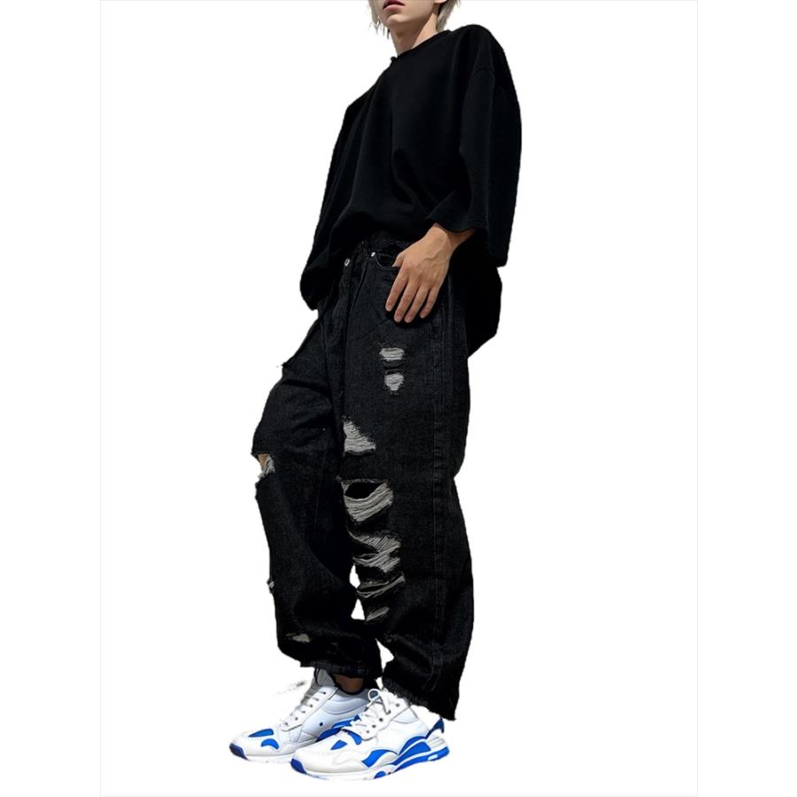 【送料無料】メンズ 男性 服 ボトムス ダメージ加工デニム イージーパンツ クラッシュ テーパード カジュアル ストリート ...