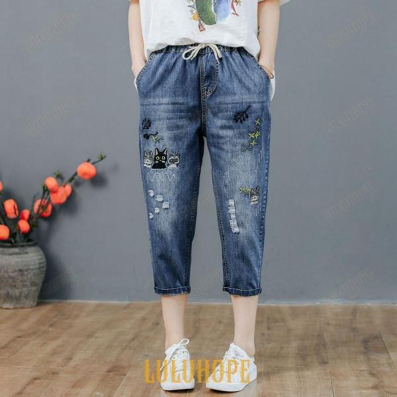 七分丈 デニムパンツ 星柄 大きいサイズ レディース ボトムス 夏 森ガール ダメージデニム ウエストゴム : SHOP SaK24 Yahoo!店 - 通販 - Yahoo!ショッピング