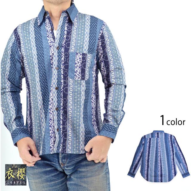 マルチストライプ長袖レギュラーカラーシャツ「七種文様」 衣櫻 SA-1663 和柄 和風 日本製 国産 : ksk-m09442 : サクラスタイル - 通販 - Yahoo!ショッピング