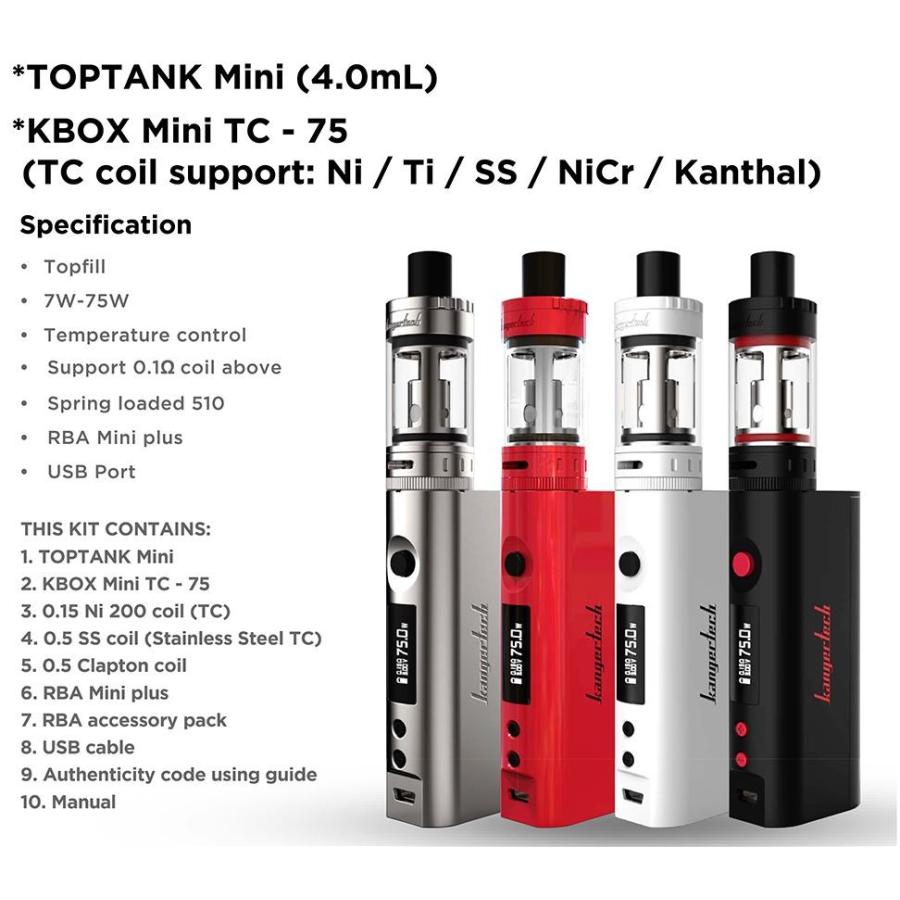 Kanger Tech TopBox Mini スターターキット ★日本語マニュアル当店WEBにて公開 : SakuraVapor - 通販 ...