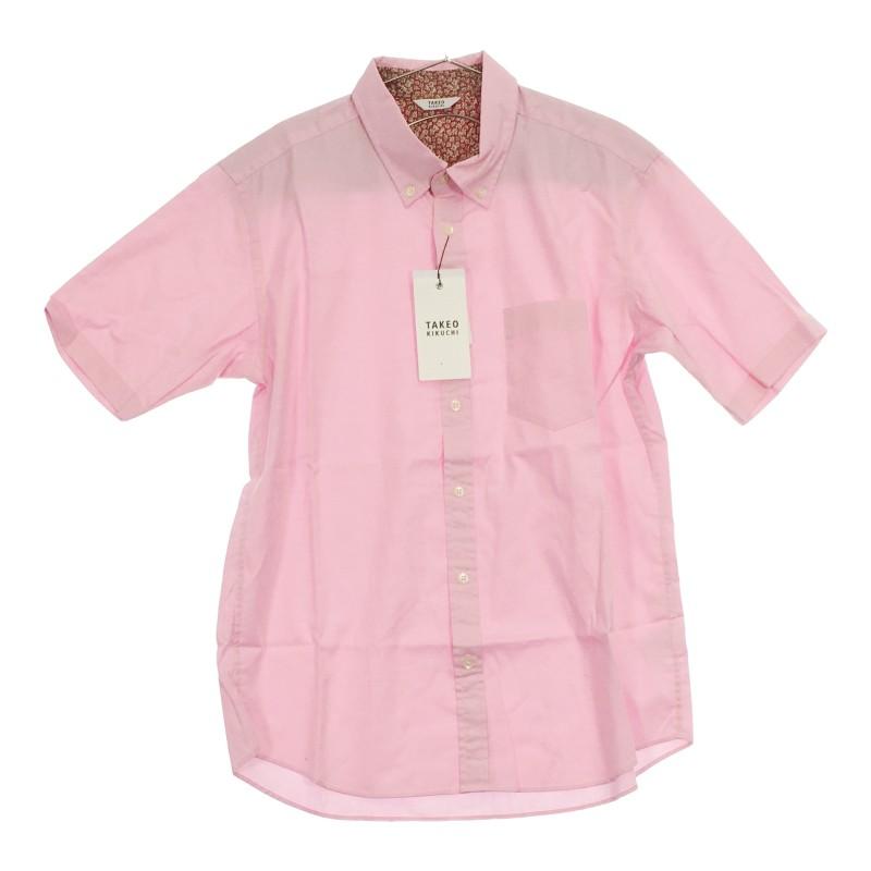 【01819】 TAKEO KIKUCHI タケオキクチ 半袖 シャツ 4 ピンク 無地 人気ブランド 柄裏地 花柄 ワークシャツ 仕事 ...