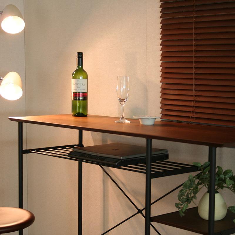 カウンターテーブル バーカウンター おしゃれ 幅 120 cm 作業台 収納 棚 スチール 木製 天然木 北欧 モダン シンプル カフェ ...