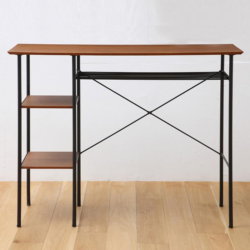 カウンターテーブル バーカウンター おしゃれ 幅 120 cm 作業台 収納 棚 スチール 木製 天然木 北欧 モダン シンプル カフェ ...