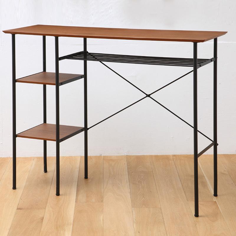 カウンターテーブル バーカウンター おしゃれ 幅 120 cm 作業台 収納 棚 スチール 木製 天然木 北欧 モダン シンプル カフェ ...