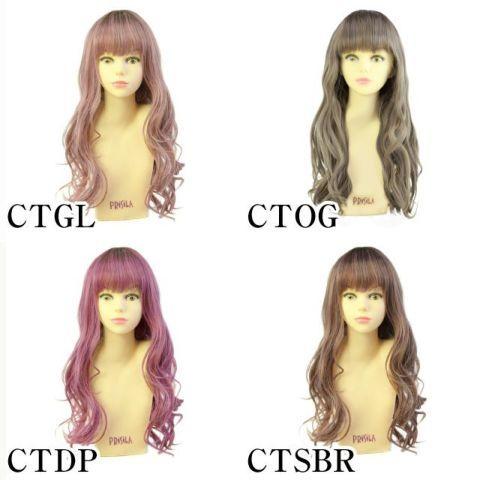 プリシラ オールウィッグ グラデーションカラーウィッグ ホイップカールロング 全4色 CTA-100 耐熱 ブラウン グレー ピンク 耐熱 ロング フルウィッグ :prisila-cta100 ...
