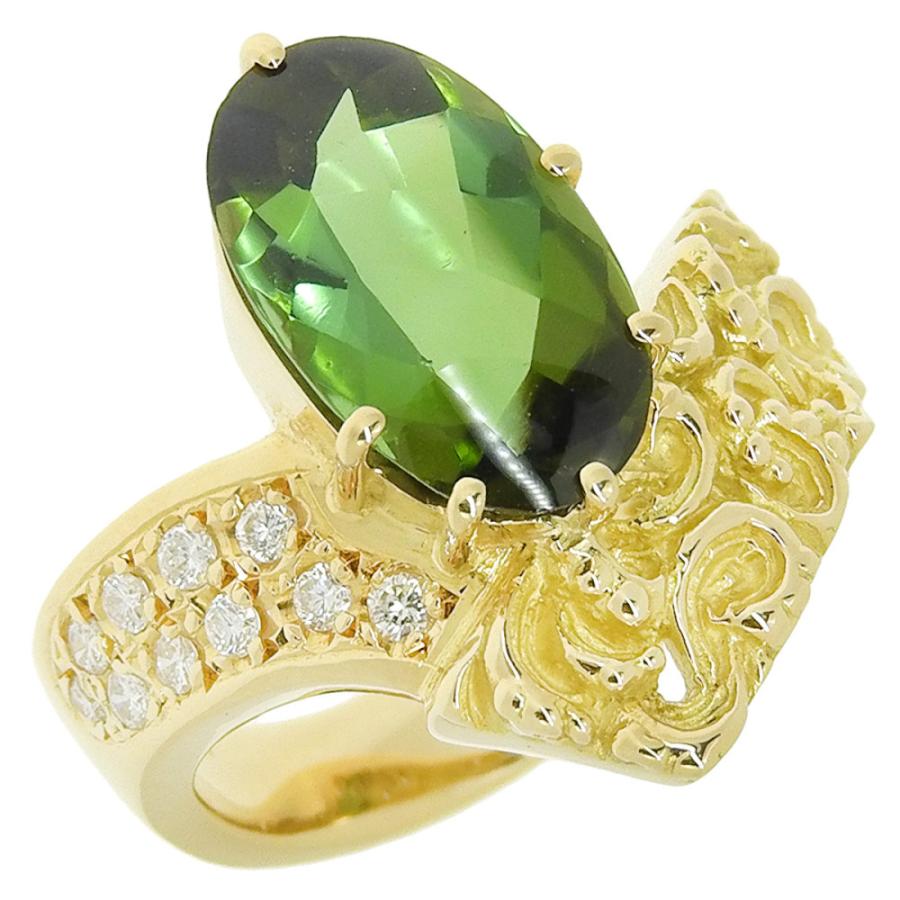 3.69ct 天然トルマリン リング 10号 K18YG 合計0.17ct 天然ダイヤ レディース 18K 18金 イエローゴールド 金無垢 1P 1粒 一粒 送料無料 中古 : 三光質店 ...