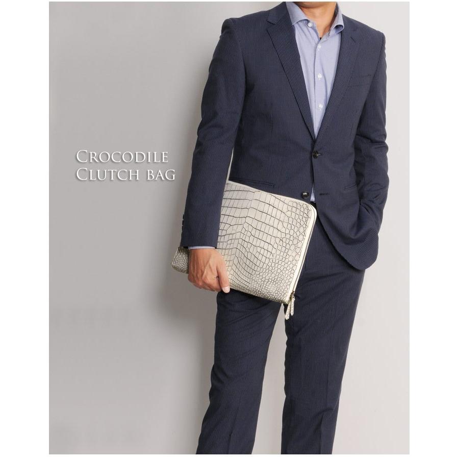 クロコダイル クラッチバッグ マット 加工 センター取り メンズ A4対応
