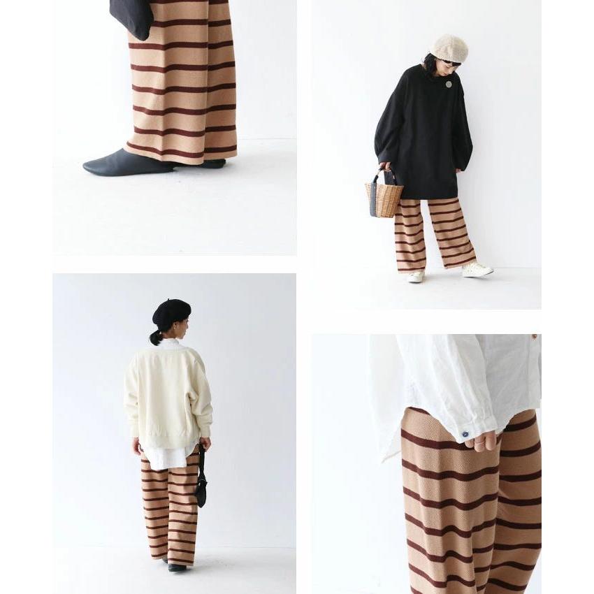 sanpo kuschel しましまニットパンツ パンツ 体型カバー ウエストゴム b13625ps ブラウン 茶 ボーダー : sanpokuschel - 通販 - Yahoo!ショッピング