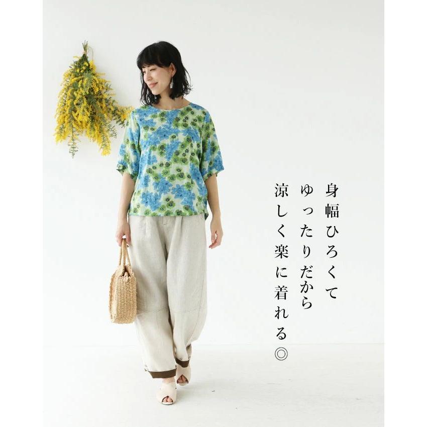 sanpo kuschel きょうの紫陽花トップス アジサイ b13840ps 綿 ブラウス 花柄 ブルー グリーン 半袖 着痩せ レディース : sanpokuschel - 通販 ...