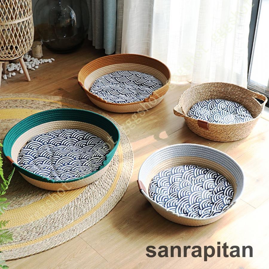 ペットベッド ペットハウス 犬ベッド 猫ベッド 藤編み ペットハウス ペットソファー 夏用 ござ付き 軽量 涼しい 通気性 ファッション 編み物 寝台 休憩所 猫用 :petto06-2302 ...