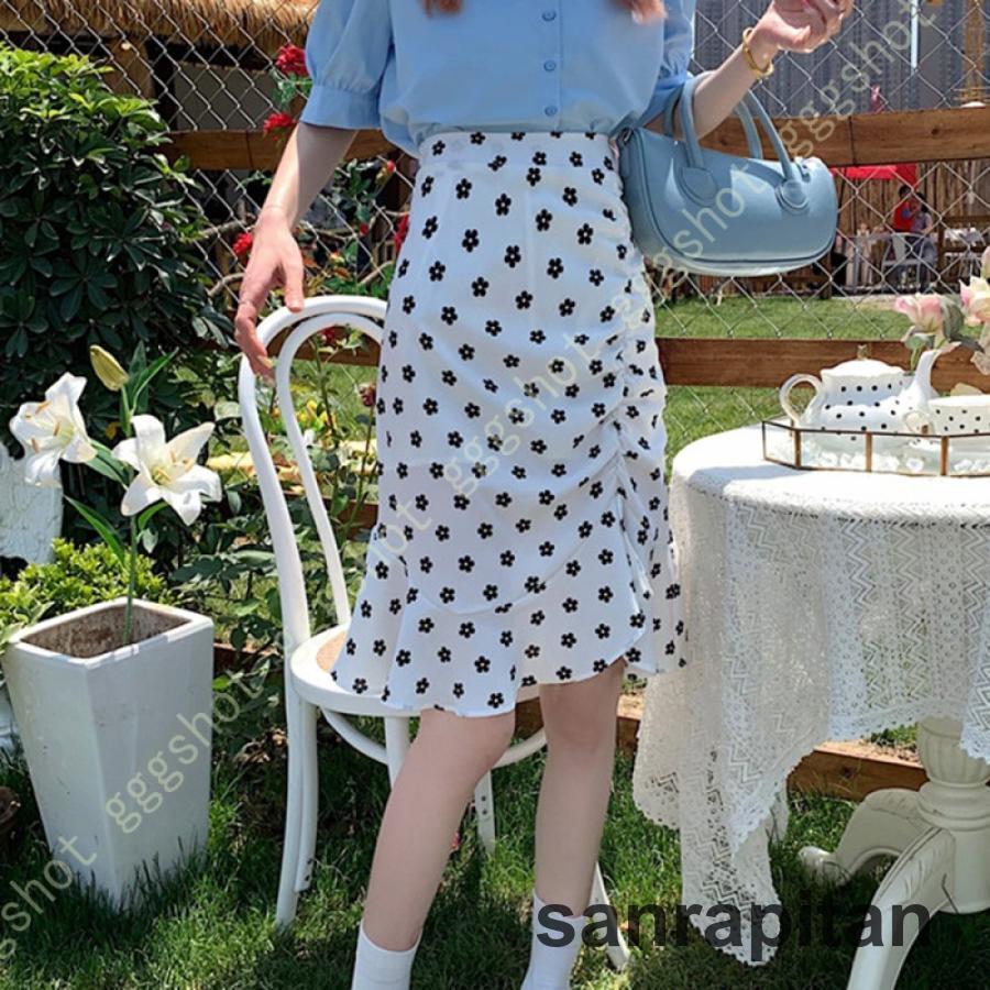 花柄スカート マーメイド ひざ丈 スカート aライン レディース 春秋 マーメイドスカート デイリー 砂浜 ハイウェスト マキシスカート Aラインスカート :qunzi1-179:サンラびっ ...