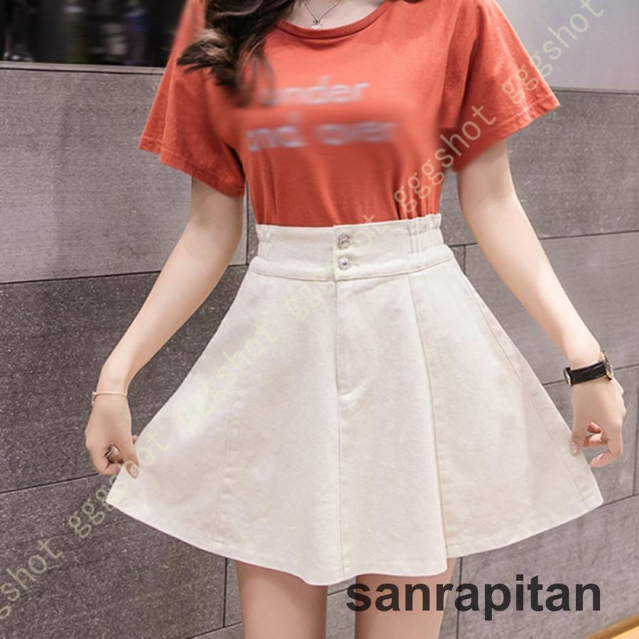 スカート レディース 白 デニム ハイウェスト ミニ フレア 美足 美ライン 韓国風 美尻 カジュアル 原宿系 おしゃれ 無地 デニム スカート フレアスカート :qunzi1-2347:サン ...