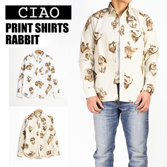 CIAO ciao チャオ 長袖シャツ ウサギ COTTON LINEN PRINT SHIRTS CIAO ciao チャオ 長袖シャツ ウサギ COTTON LINEN PRINT SHIRTS