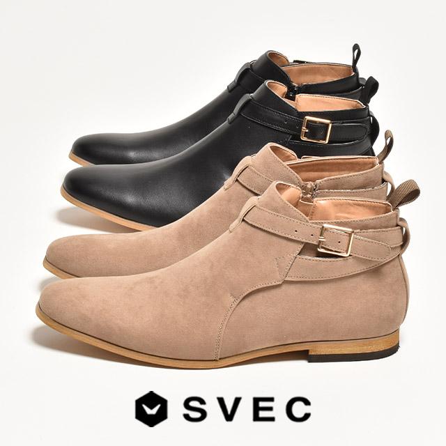 SVEC ショートブーツ メンズ 足が疲れない 黒 ブーツ 2024 トレンド 40代 革 安い ヒール サイドベルト サイドジップ おしゃれ 革靴 ブラック ベージュ : 靴のSVEC ...