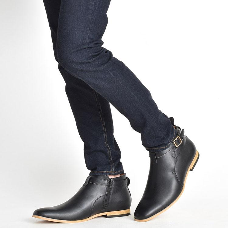 SVEC ショートブーツ メンズ 足が疲れない 黒 ブーツ 2024 トレンド 40代 革 安い ヒール サイドベルト サイドジップ おしゃれ 革靴 ブラック ベージュ : 靴のSVEC ...