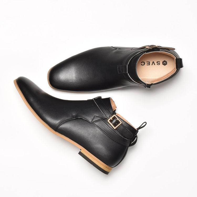 SVEC ショートブーツ メンズ 足が疲れない 黒 ブーツ 2024 トレンド 40代 革 安い ヒール サイドベルト サイドジップ おしゃれ 革靴 ブラック ベージュ : 靴のSVEC ...