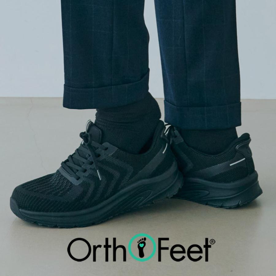 Orthofeet スニーカー メンズ TILOS ティロス 厚底 ローカット ウォーキングシューズ ジョギング 運動靴 撥水 ハンズフリー ストレッチ 医療 介護 黒 ブラック : 靴の ...