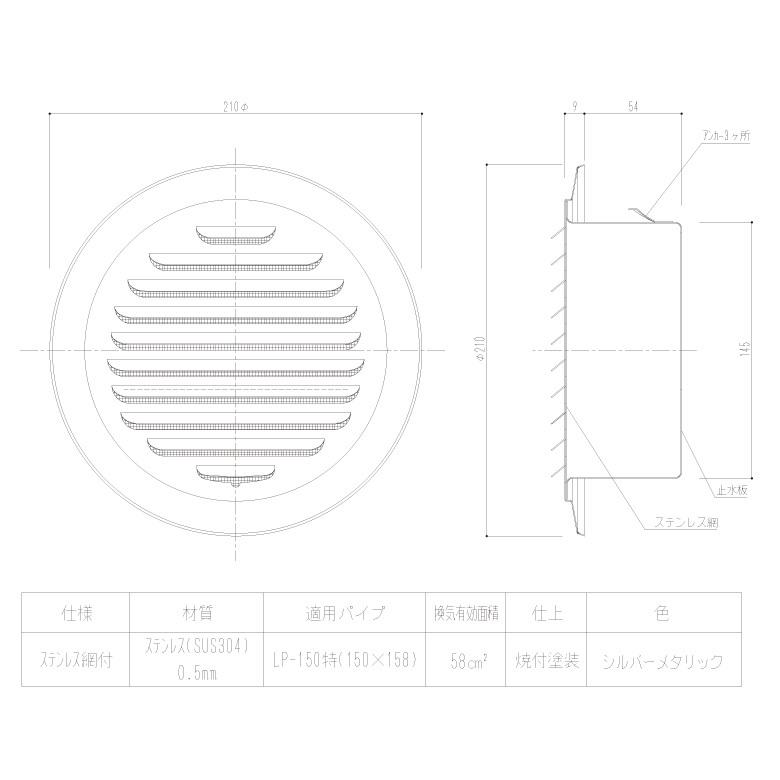 神栄ホームクリエイト 換気口部品 丸型ガラリ 換気口 丸型 ガラリ SK-SG150N-SLC : 建設土木資材のサンタンネット - 通販 ...