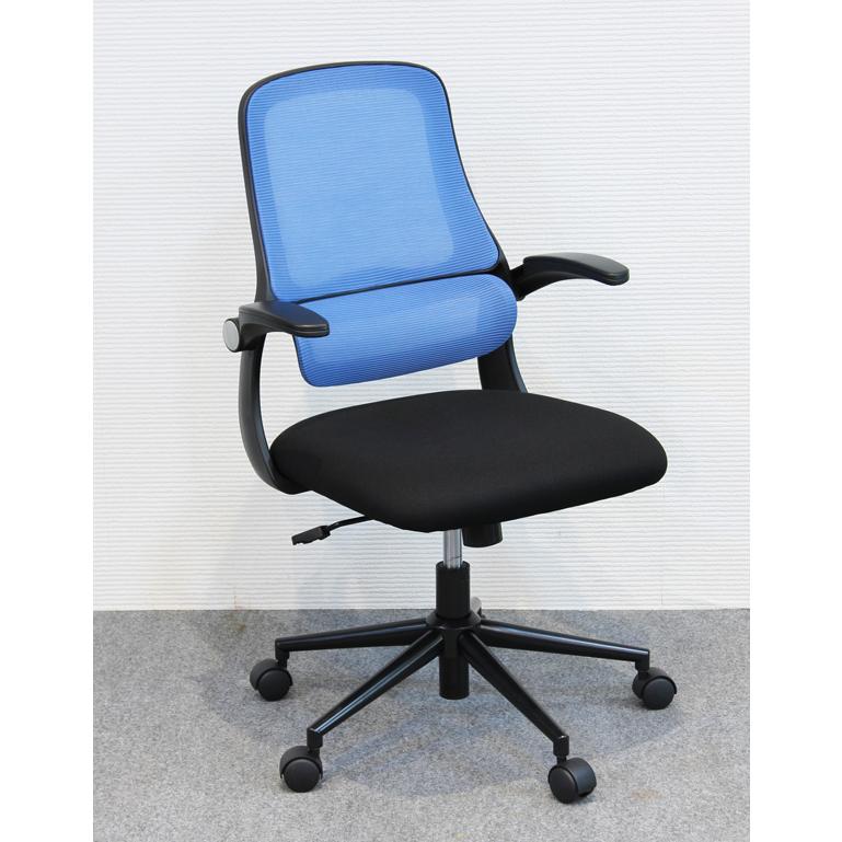 デスクチェア メッシュ張り跳ね上げ肘付きオフィスチェアー ブルー色（青色） 回転椅子 NC-30-BL : nc-30-bl-ds : さぬき ...
