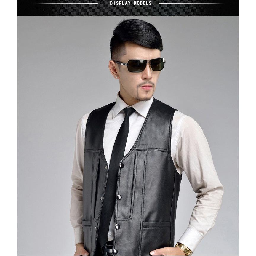 春夏秋冬 本革 ベスト メンズ レザーベスト ジレベスト 羊革 ベスト前