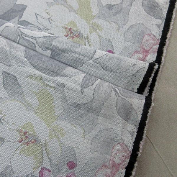 インテリアカーテン生地（YINTE-4）花柄プリント/ホワイトグレー系 生地巾150cm 数量1（50cm）220円 : 布の家サラサ ...