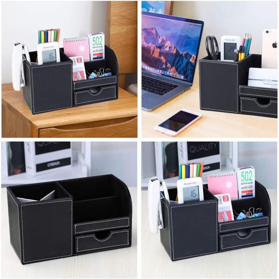 Anyasun デスクオーガナイザー 小物収納ボックス PUレザー ペン立て 小物入れ リモコンラック 卓上収納ボックス リ(vu020 ...