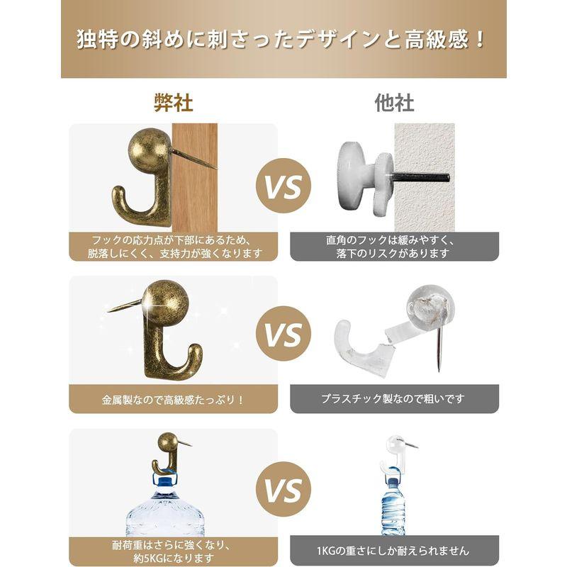 20個入 画鋲 フック おしゃれ ピンフック 目立たない 石膏ボード 跡が残らない 釘フック 壁 傷つけない 耐荷重約5kg 銀 金 : サボイア - 通販 - Yahoo!ショッピング
